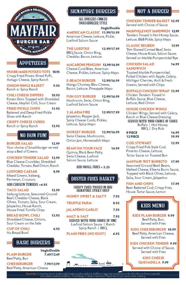 Menus – Mayfair Burger Bar