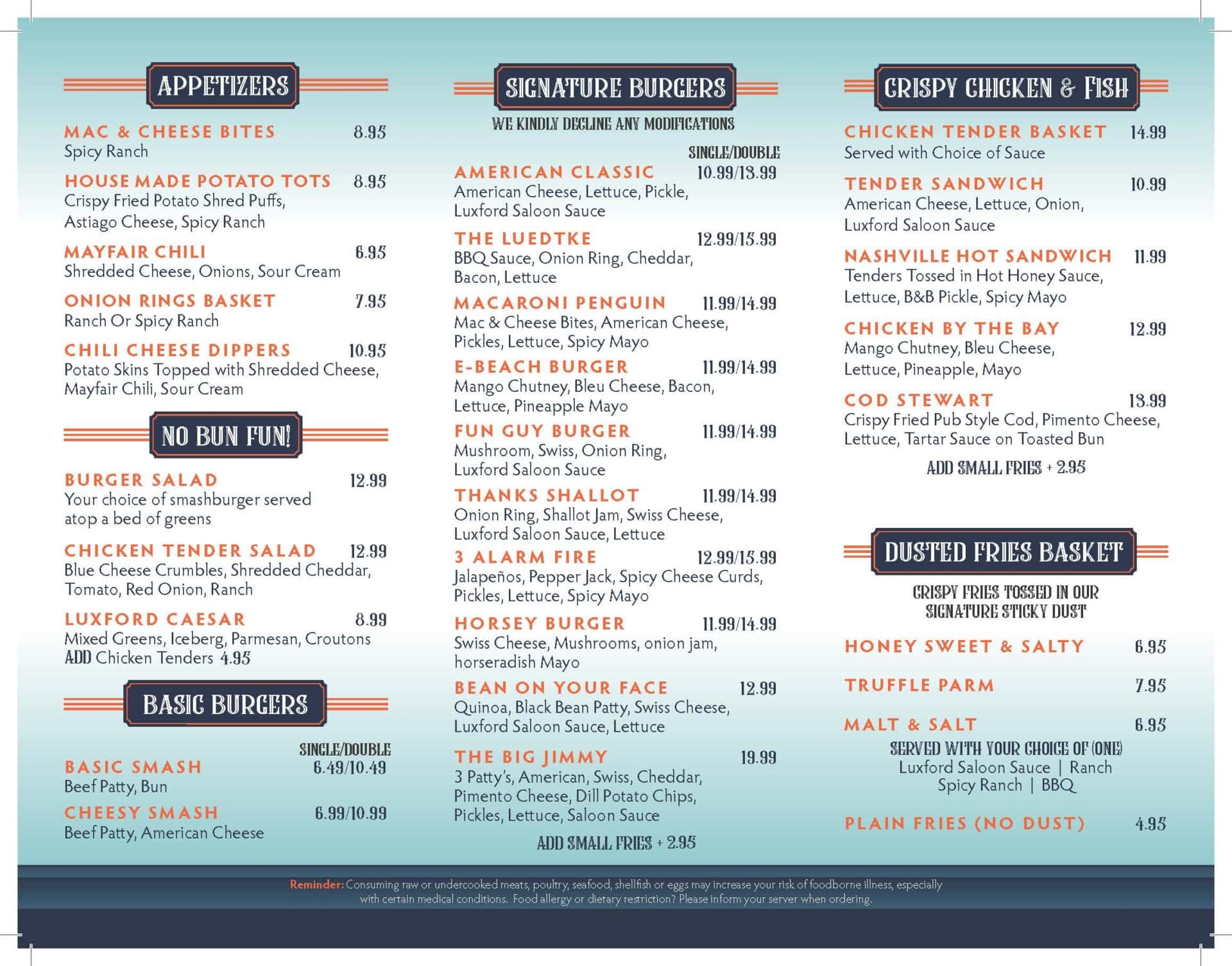 Menus – Mayfair Burger Bar